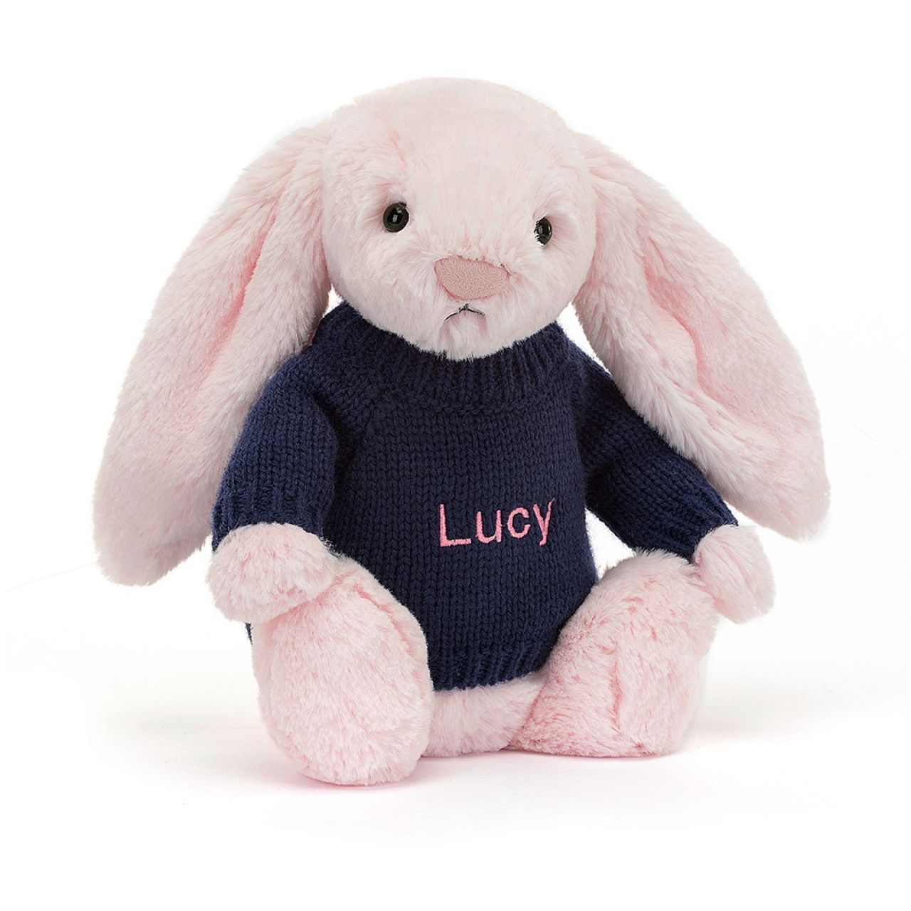Bashful Pink Bunny With Navy Personalised Jumper - My Jellycat Collection