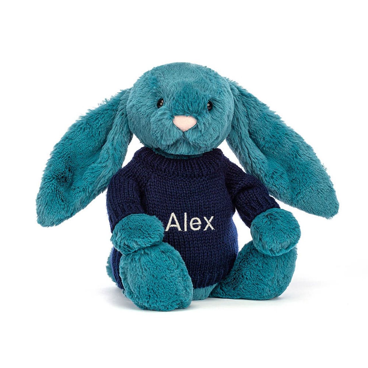 Bashful Mineral Blue Bunny With Navy Personalised Jumper - My Jellycat Collection