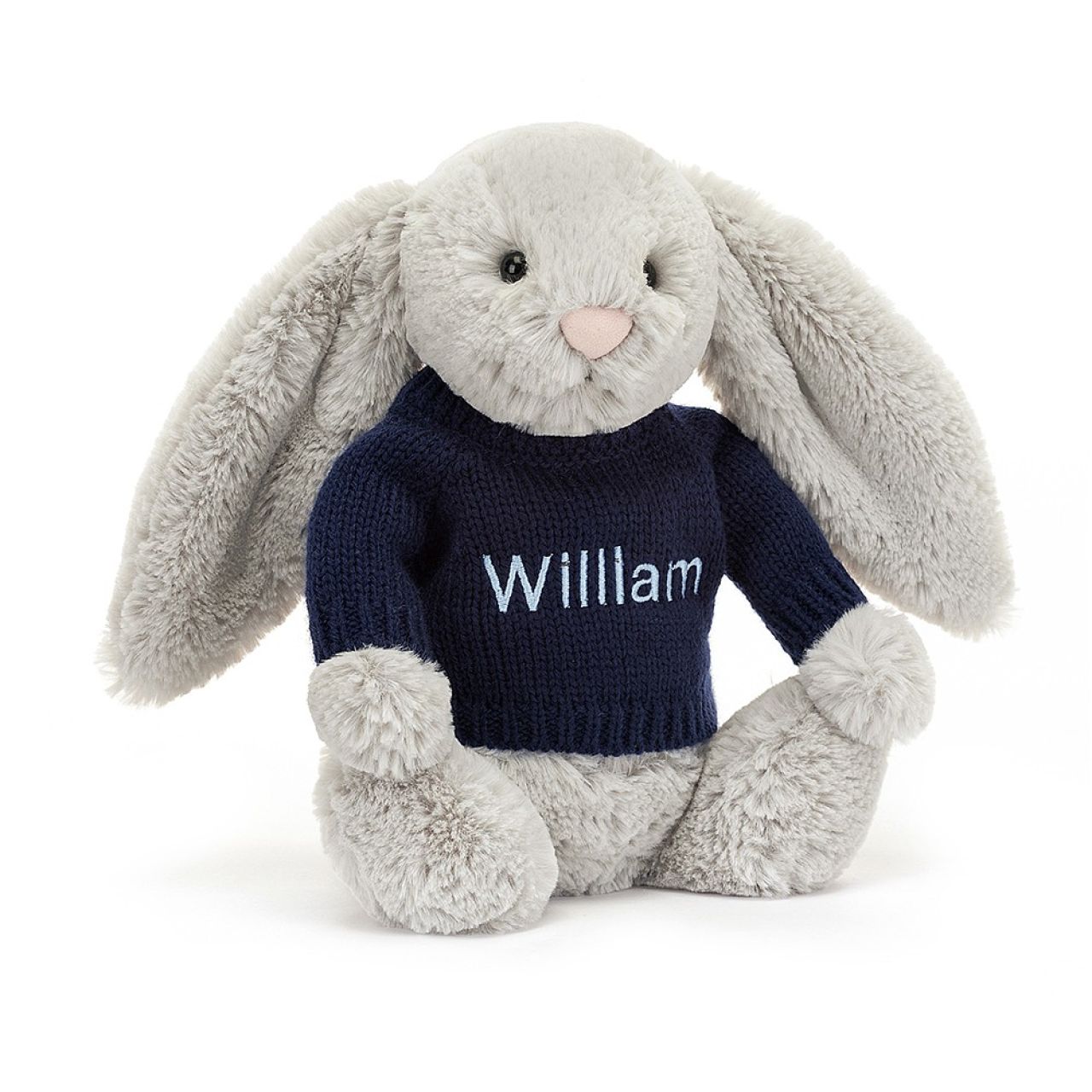 Bashful Silver Bunny With Navy Personalised Jumper - My Jellycat Collection