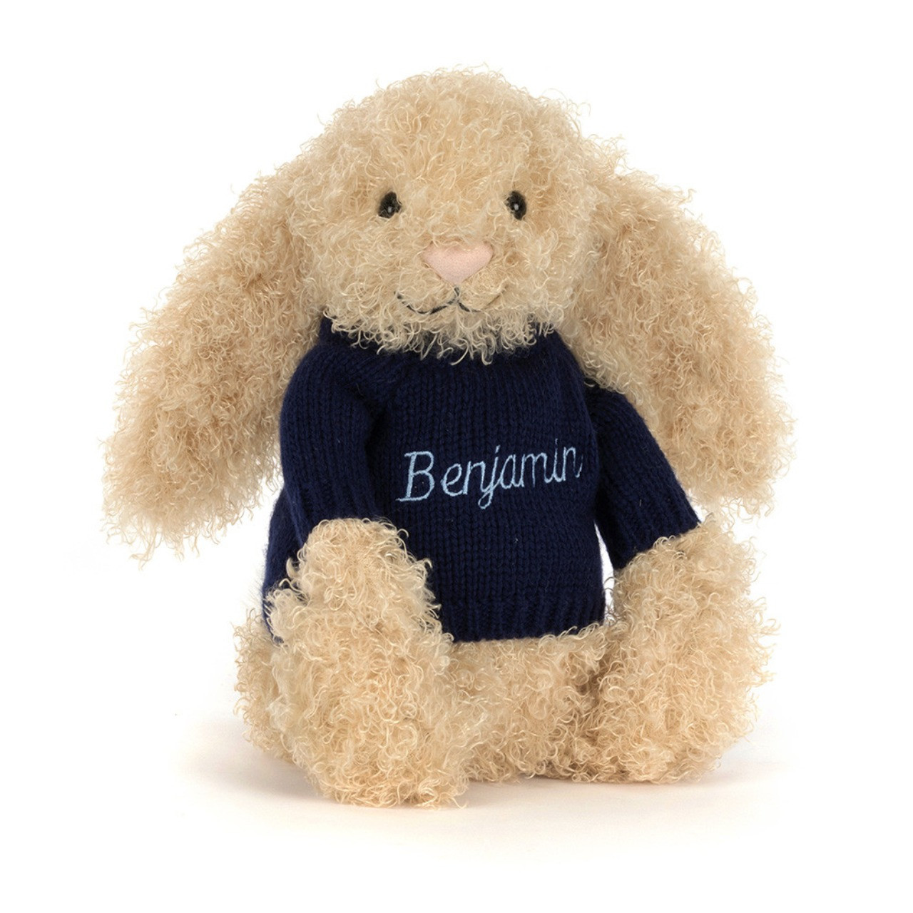 Bashful Luxe Bunny Curly With Personalized Navy Jumper - My Jellycat Collection